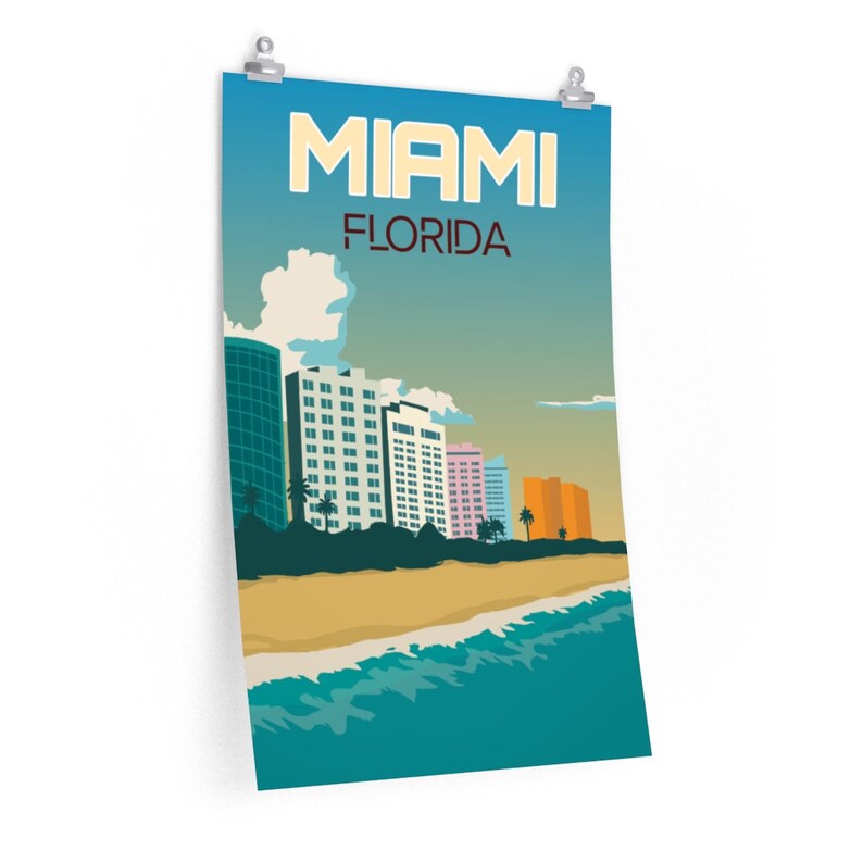 Miami FL Travel Poster South Beach Retro Colors Print - Etsy