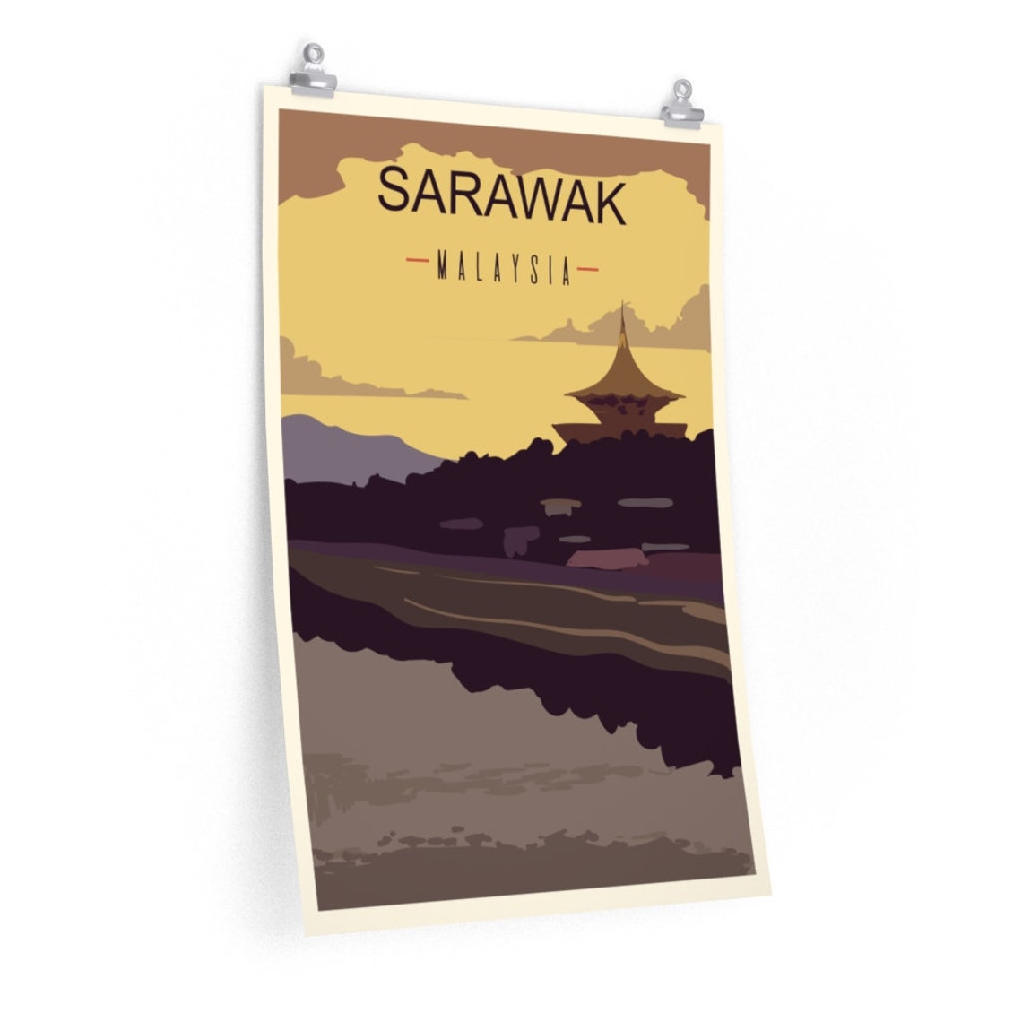 Malaysia Travel Poster Sarawak Print Borneo Kuching Sarawak | Etsy