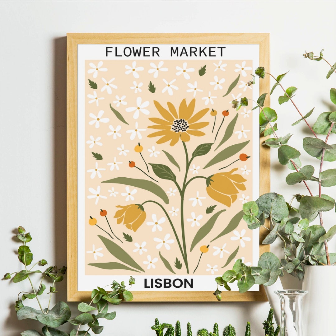 Lisbon Flower Market Print, Botanical Wall Art, Flower Poster ...