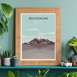 Mexico Travel Poster, Michoacan Print, Isla De Janitzio, Lake Pátzcuaro ...