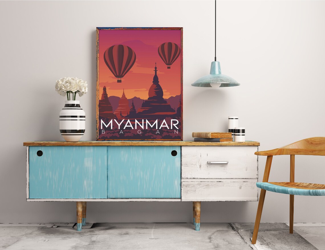 Burma Travel Poster Burma Print Myanmar Art Print - Etsy