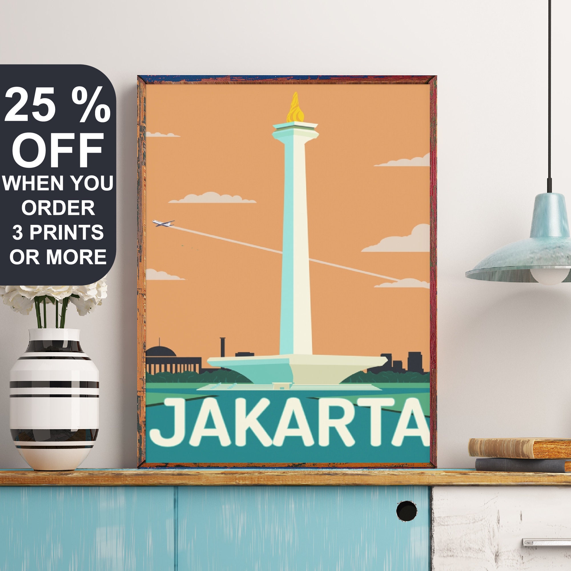 Jakarta Travel Poster Indonesia Print Jakarta Wall Art Asia | Etsy