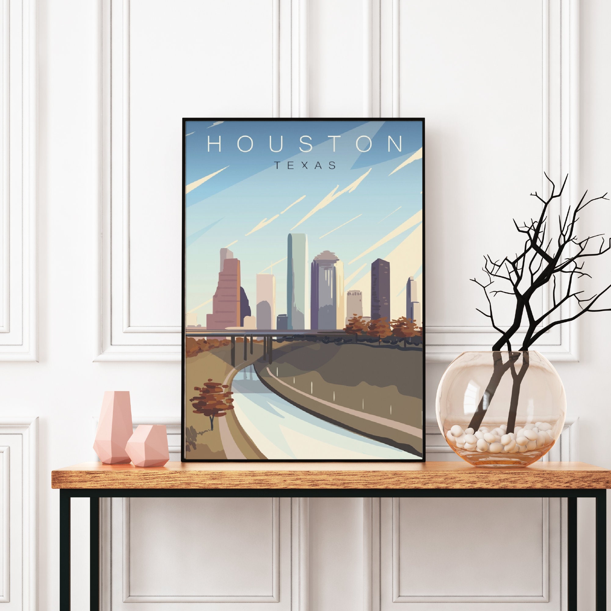 Houston Travel Poster Texas Poster Space City Houston Art | Etsy