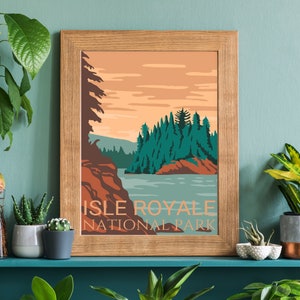 Isle Royale National Park Print, Retro Travel Poster, Windigo Lake ...