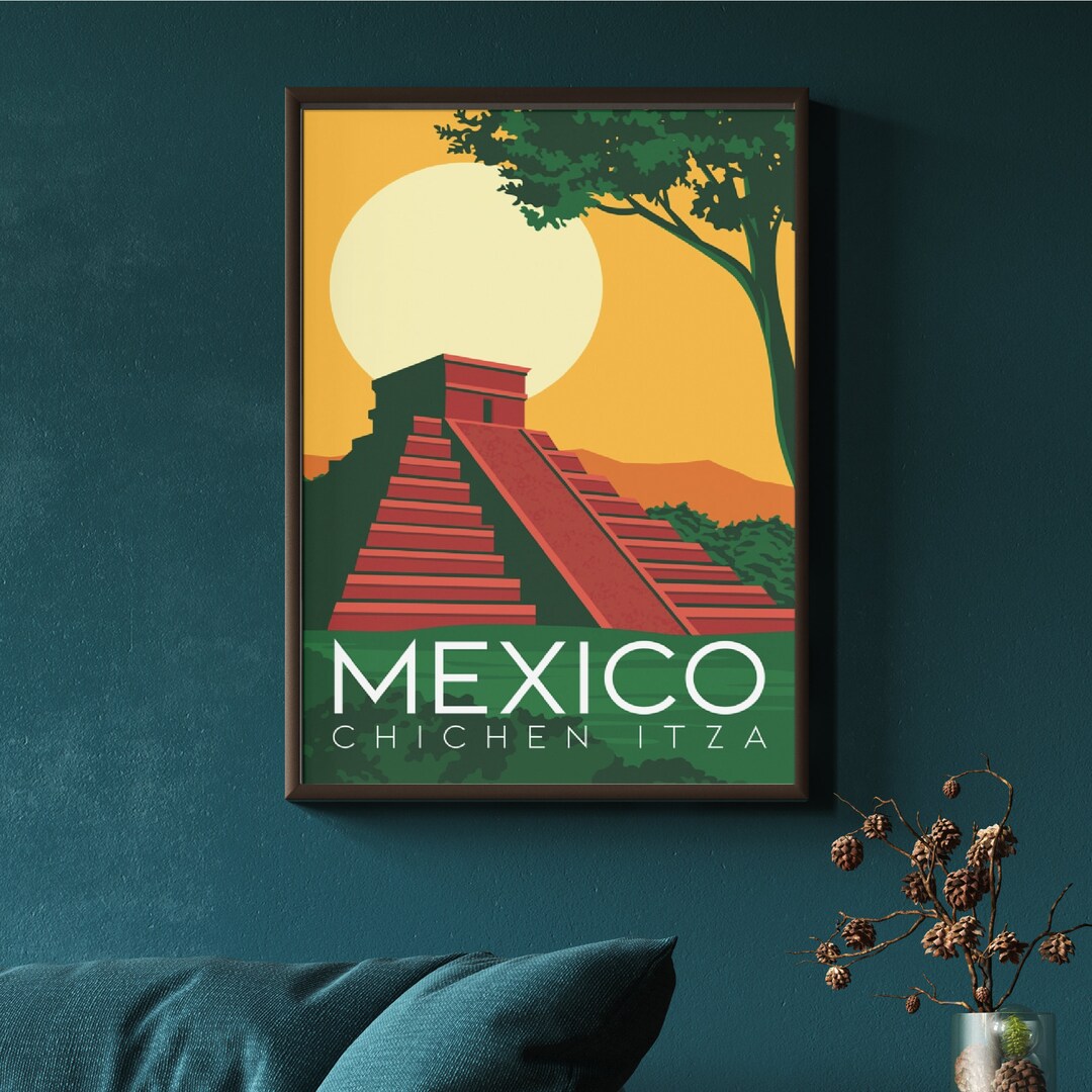 Chichen Itza Print, Chichen Itza Poster, Mexico Posters, Retro Colors ... Chichen Itza Print, Chichen Itza Poster, Mexico Posters, Retro Colors ...