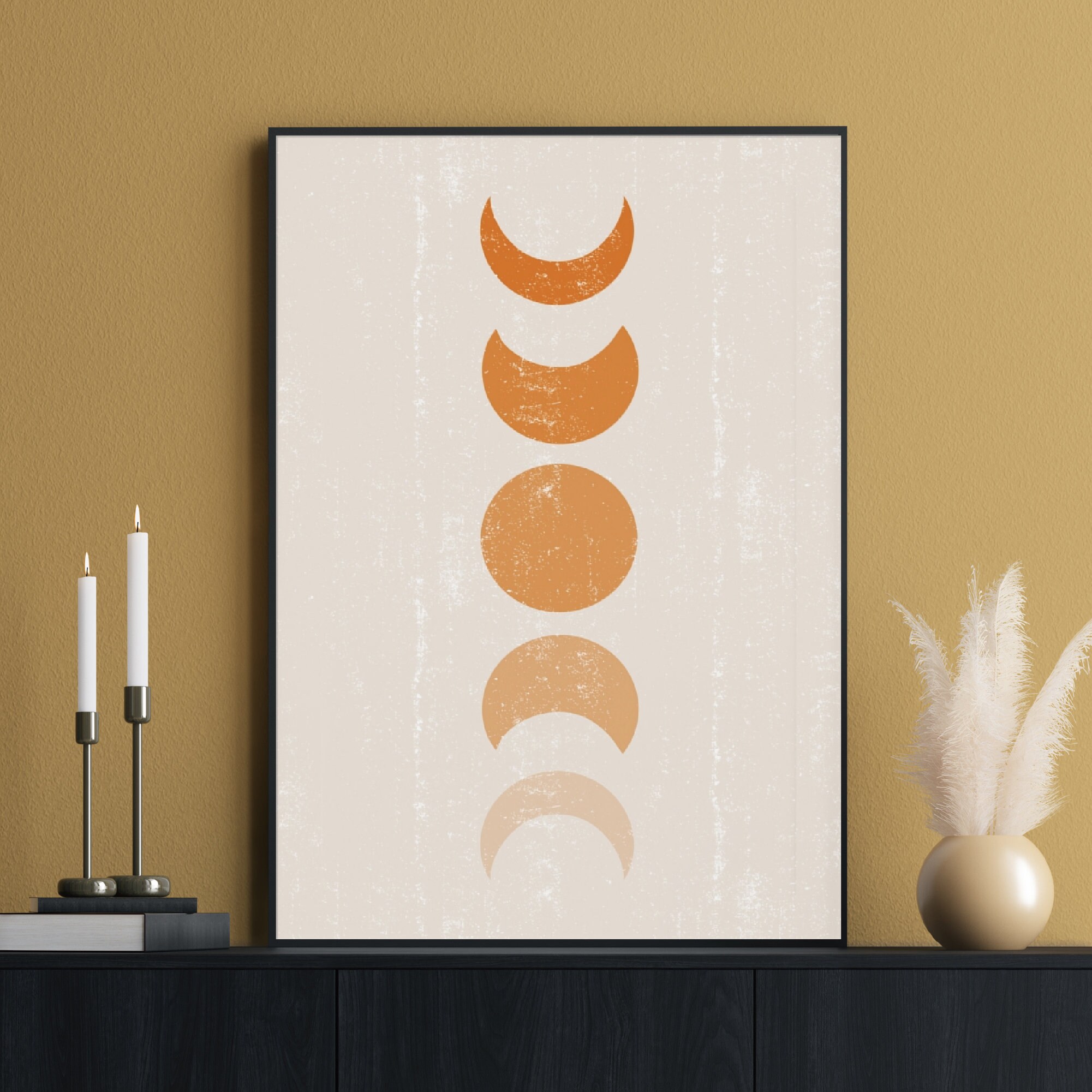Neutral Moon Phases Boho Print Lunar Cycle Celestial Wall - Etsy