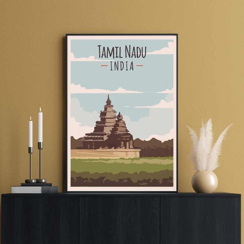 Tamil Nadu Travel Poster Inidia Print Mahabalipuram Temple - Etsy