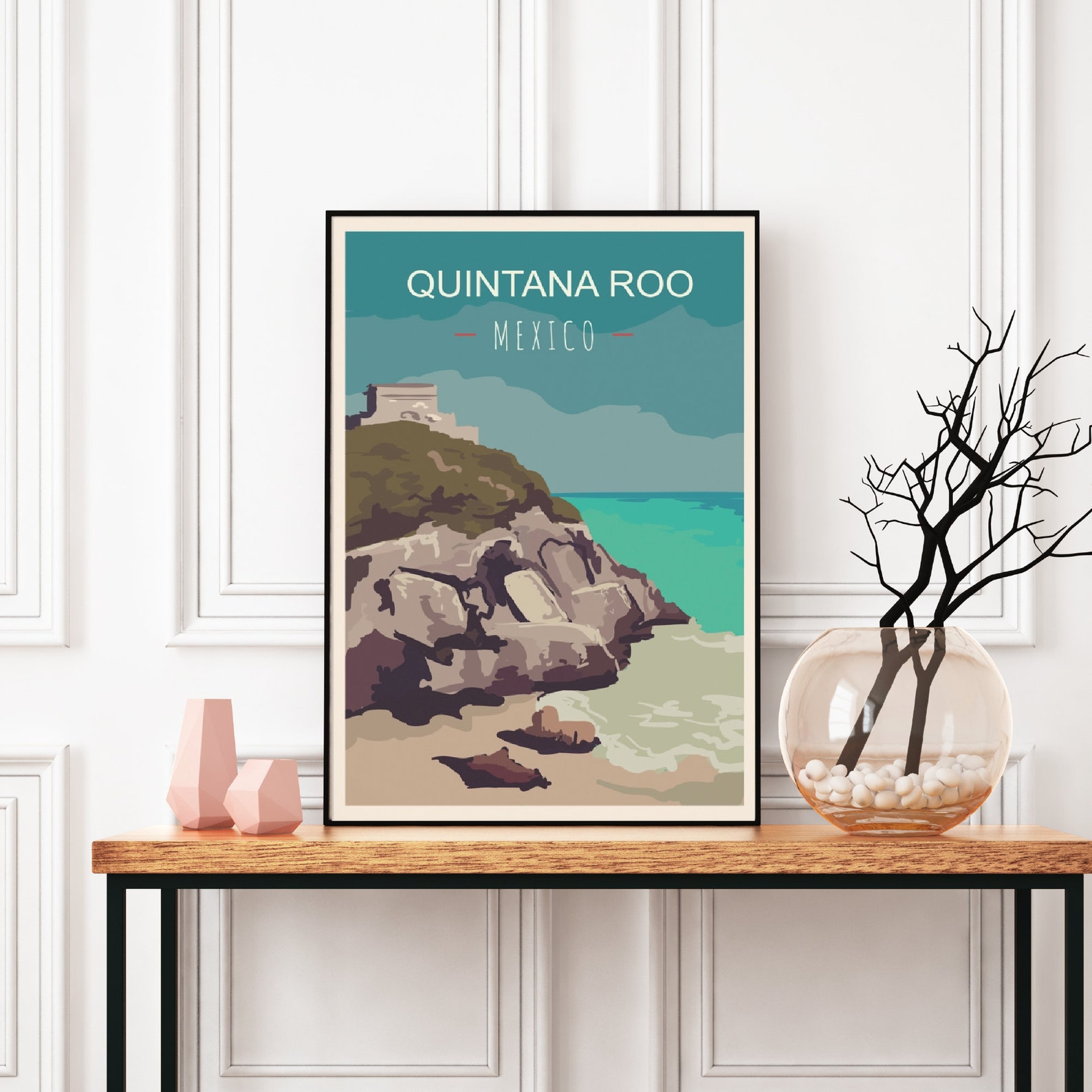 Mexico Travel Poster Quintana Roo Artwork Yucatan Peninsula | Etsy