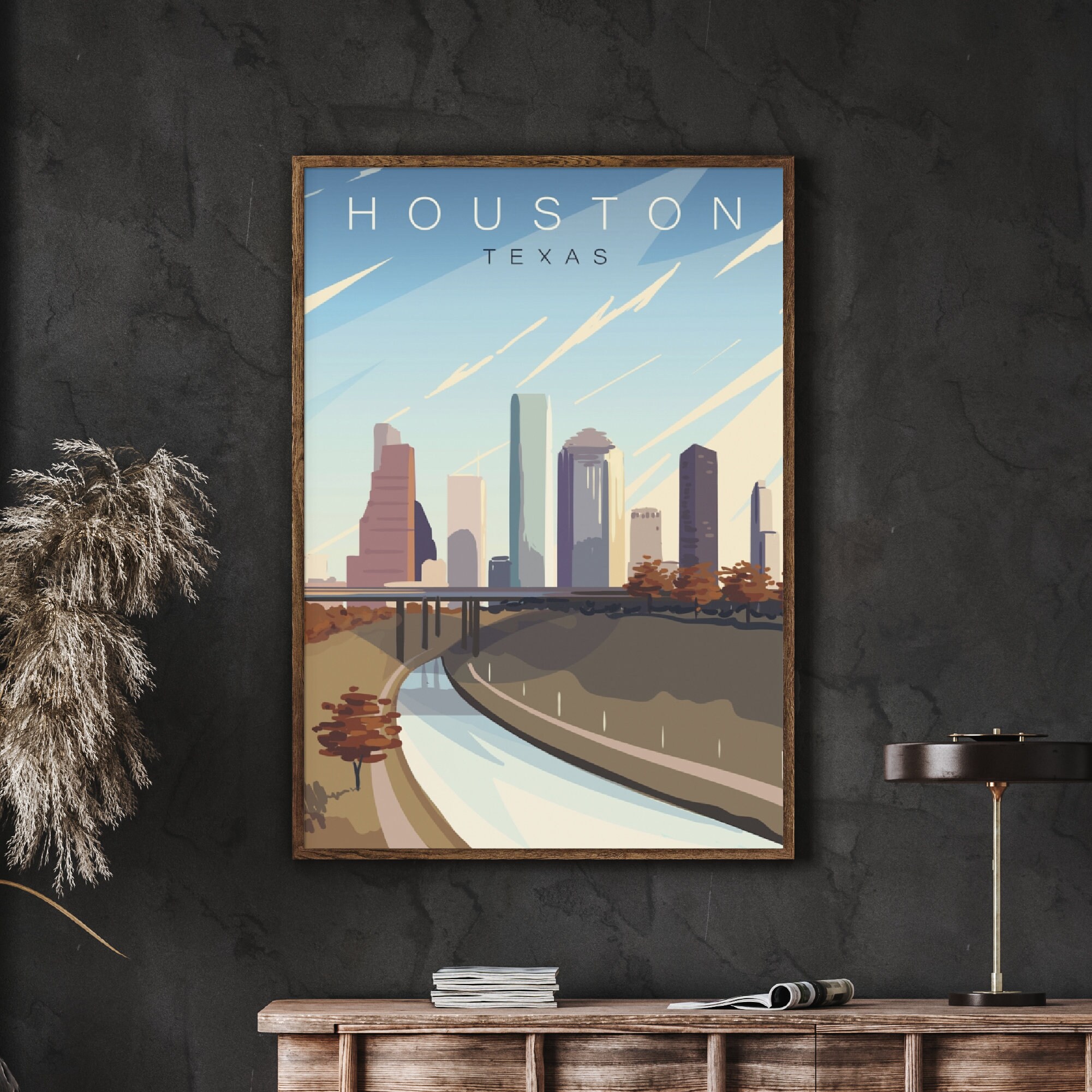 Houston Travel Poster Texas Poster Space City Houston Art | Etsy