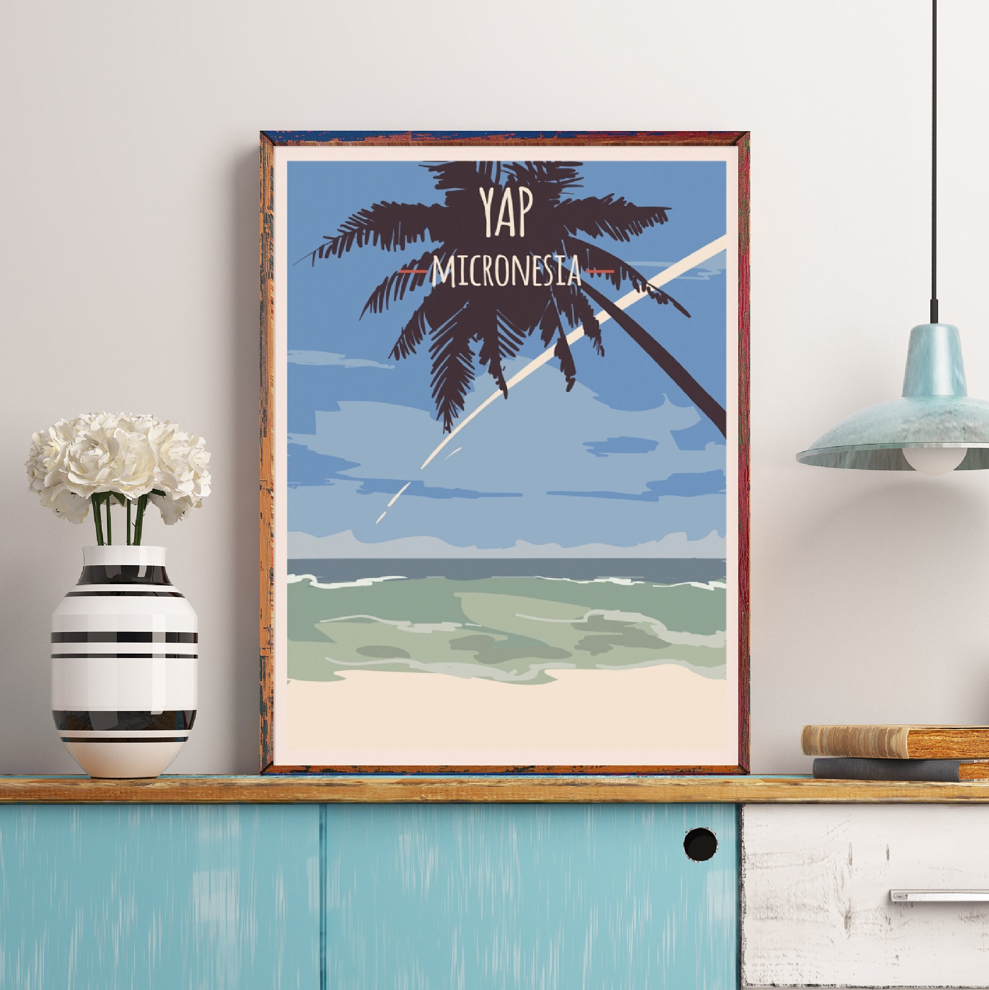 Micronesia Travel Poster Yap Print Pacific Ocean Art | Etsy