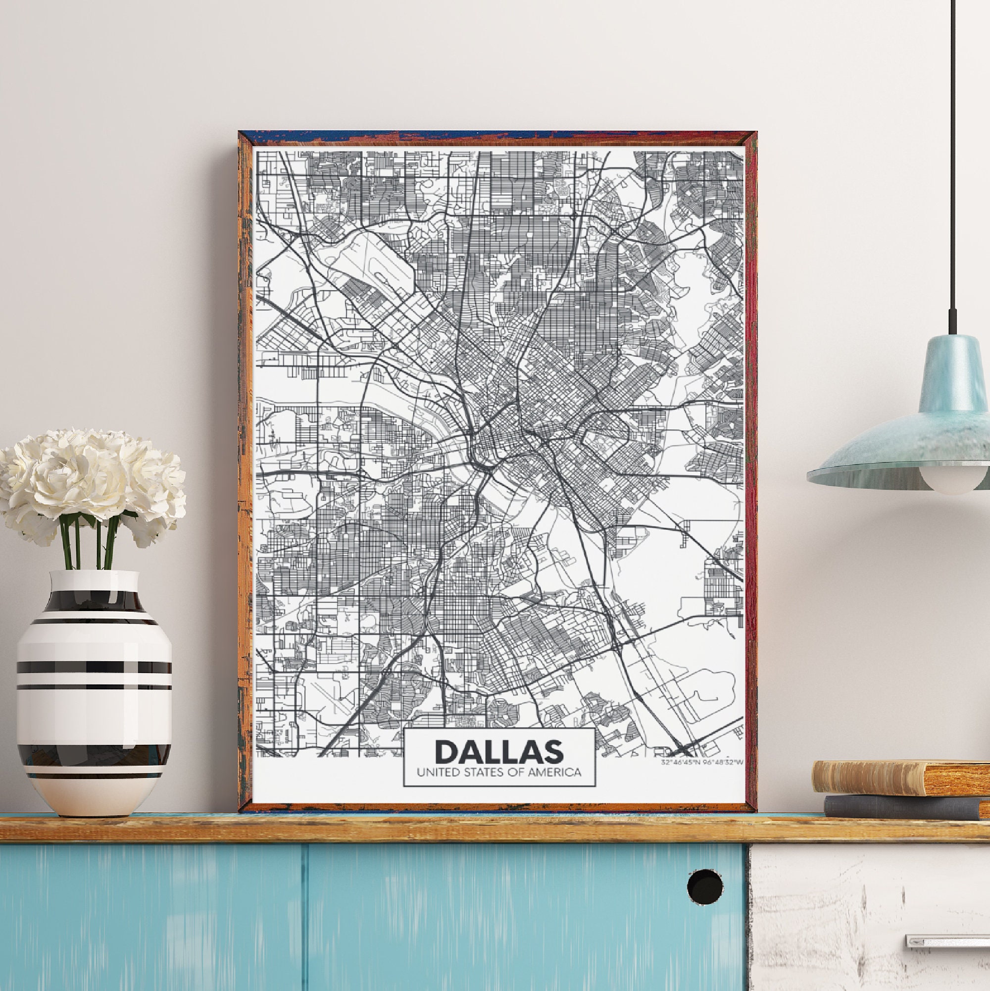 Dallas Map Art Print Texas Map Poster Dallas Gift City - Etsy