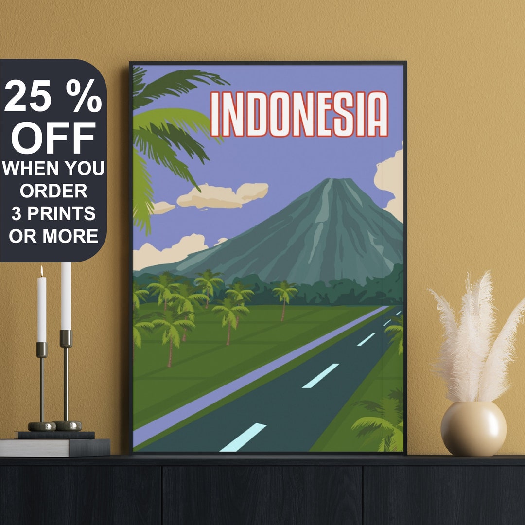 Indonesia Travel Poster, Indonesia Print, Honeymoon Souvenir, Indonesia ...