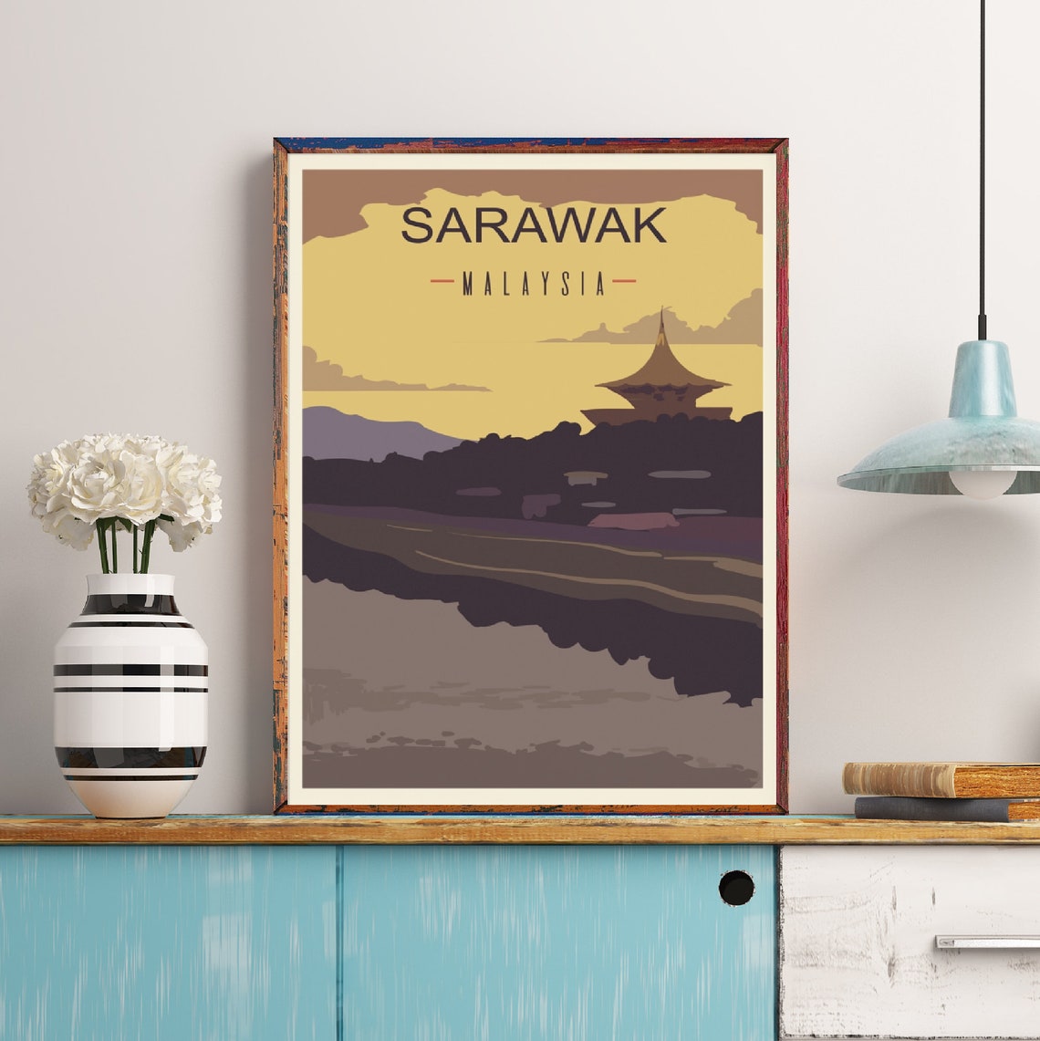 Malaysia Travel Poster Sarawak Print Borneo Kuching Sarawak | Etsy