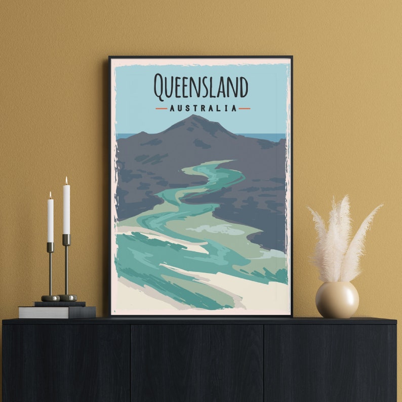 Queensland Travel Poster Whitehaven Beach Whitsunday Island - Etsy