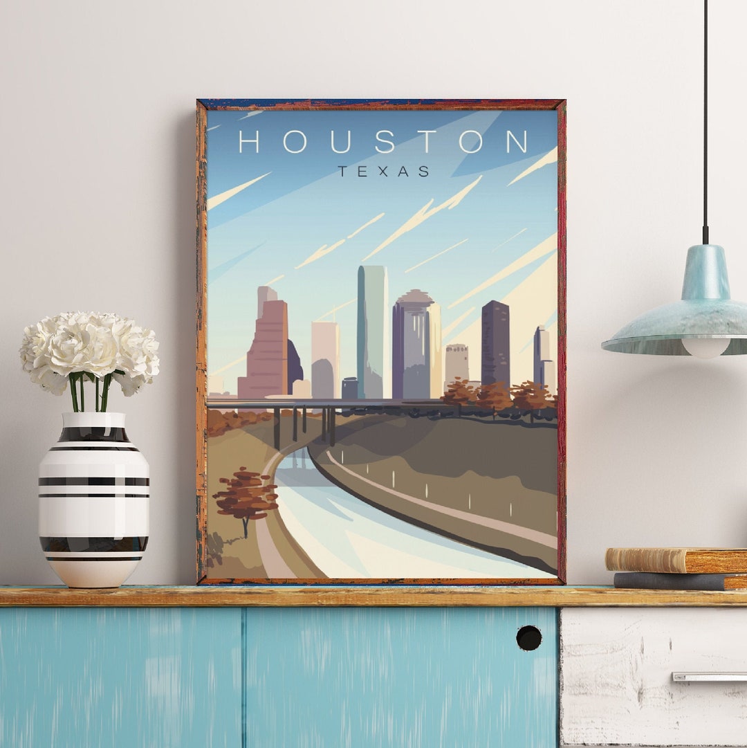 Houston Travel Poster Texas Poster Space City Houston Art - Etsy