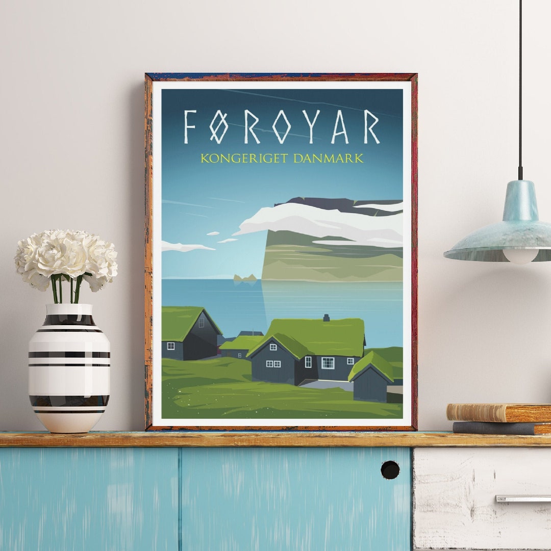 Denmark Travel Poster, Faroe Islands Print, Scandinavia Cabin, Moody ...