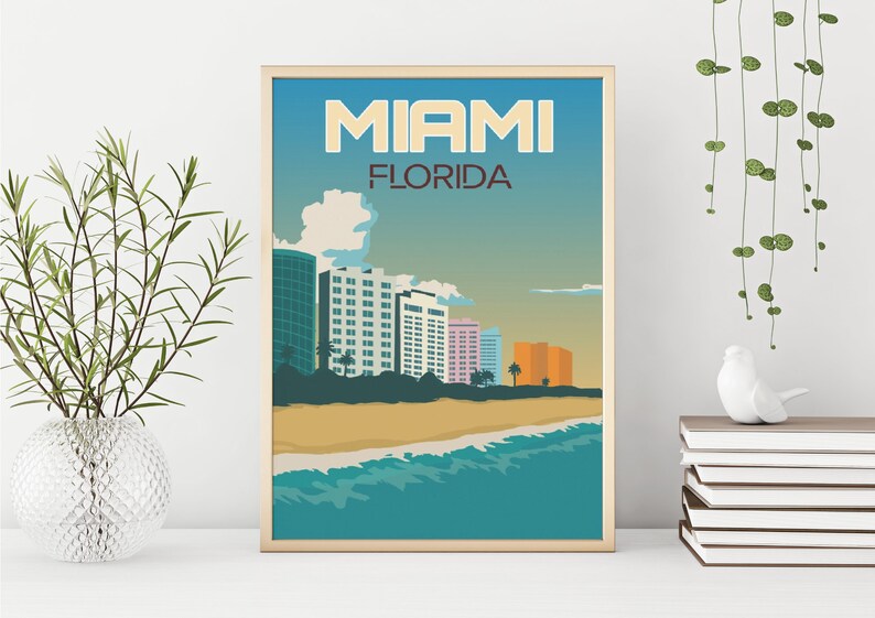 Miami FL Travel Poster South Beach Retro Colors Print - Etsy