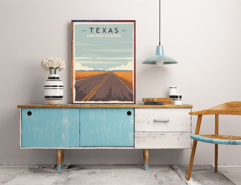 Texas Travel Poster Texas State Map Poster the Lone Star | Etsy