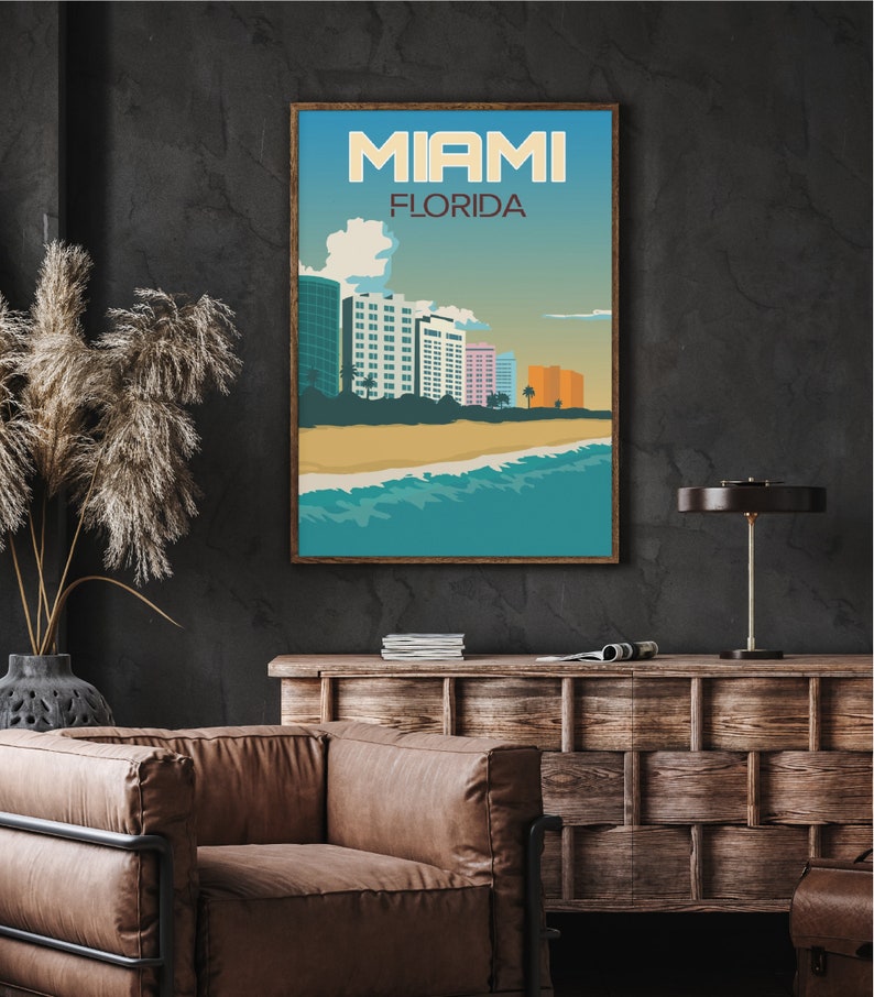 Miami FL Travel Poster South Beach Retro Colors Print - Etsy