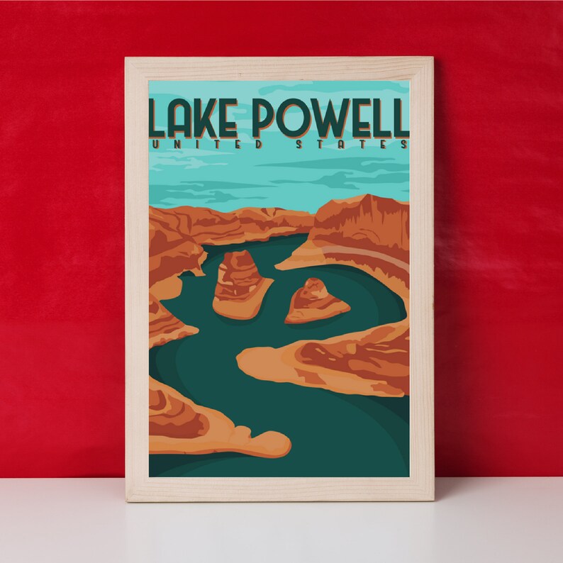 Lake Powell Travel Poster Lake Powell Utah Glen Canyon | Etsy