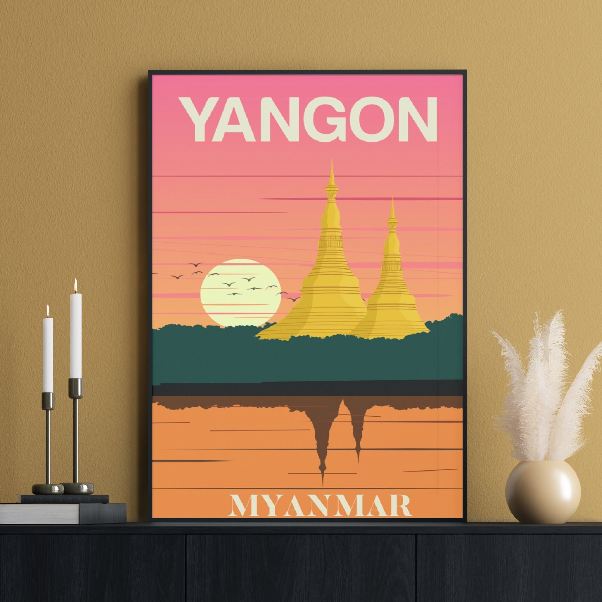 Yangon Travel Poster Myanmar Art Print Shwesandaw Pagoda - Etsy UK