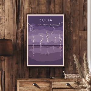 Venezuela Travel Poster, Zulia Print, Catatumbo Lightning, Lake ...
