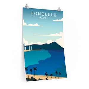 Honolulu Travel Poster, Hawaii Print, Beach Poster, Palm Trees Art ...