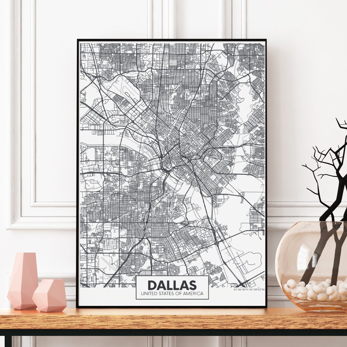 Dallas Map Art Print Texas Map Poster Dallas Gift City | Etsy