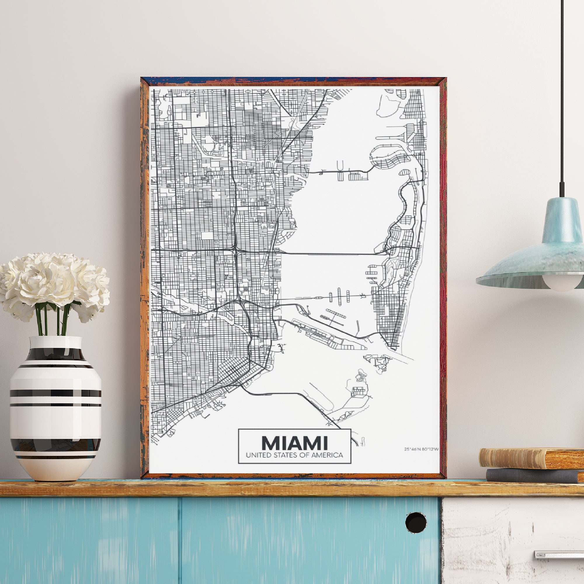 Miami Map Print Florida Map Poster Map of Miami Home Map | Etsy