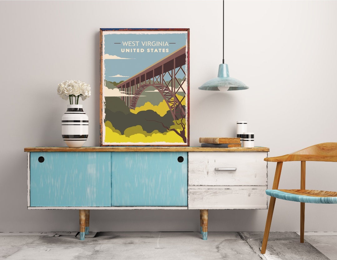 West Virginia Travel Poster, New River Gorge Bridge, West Virginia ...