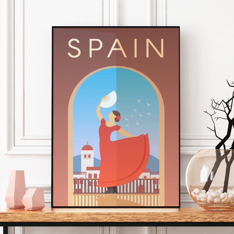 Spain Travel Poster Spanish Wall Art Barcelona Art - Etsy