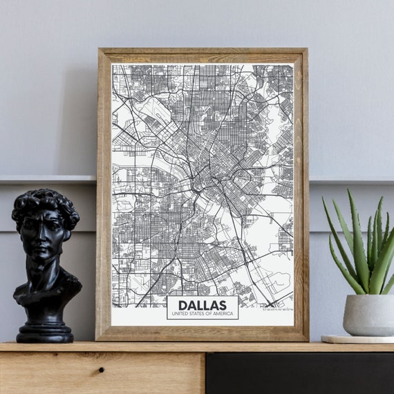 Dallas Map Art Print Texas Map Poster Dallas Gift City | Etsy