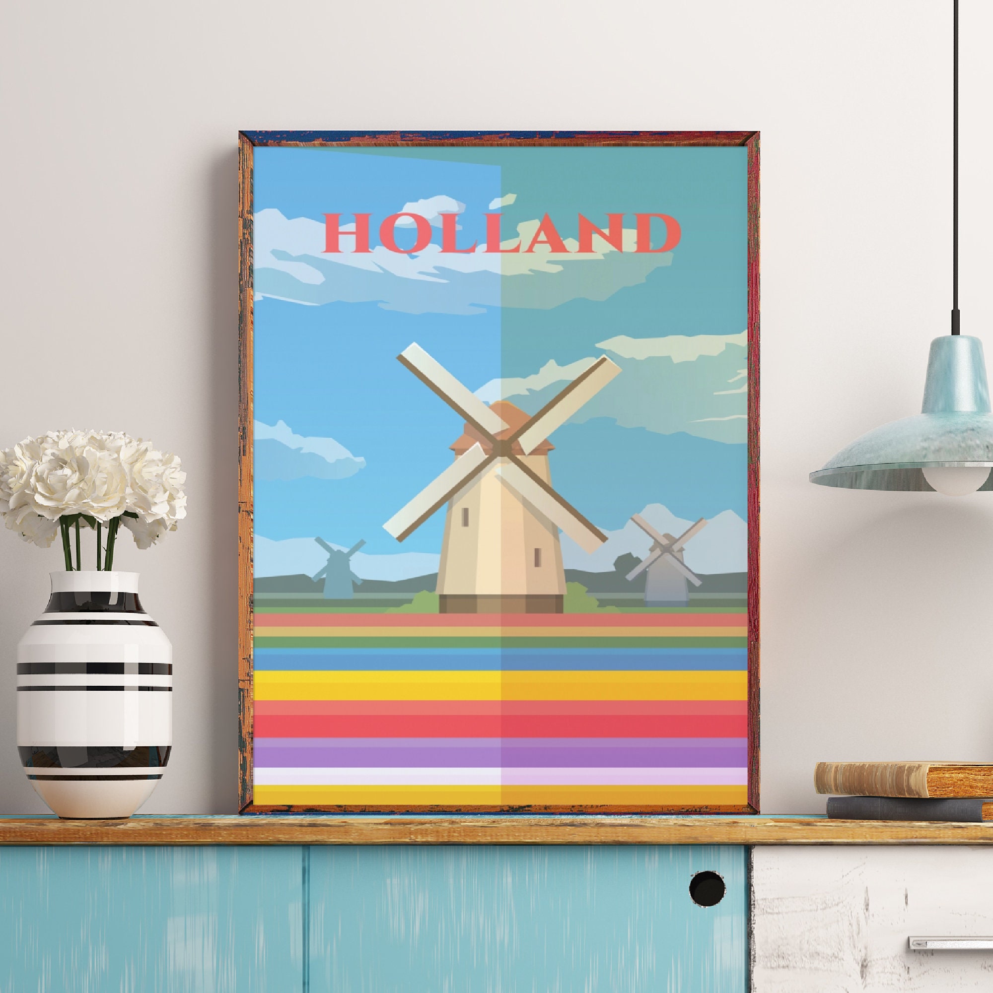 Netherlands Travel Poster Keukenhof Gardens Dutch Art Tulip Fields ...