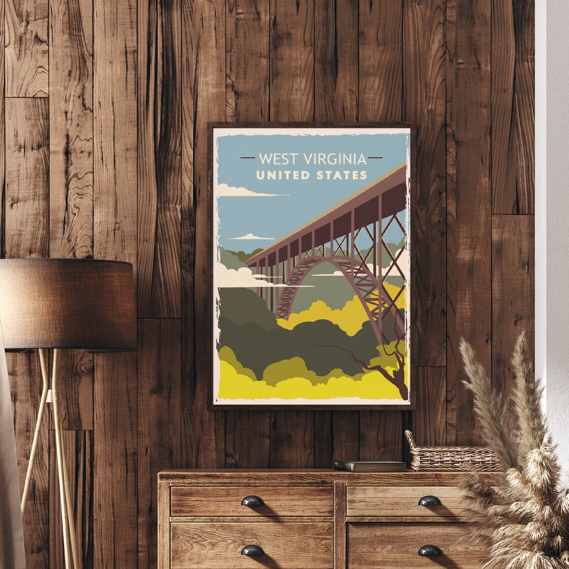 West Virginia Travel Poster New River Gorge Bridge West | Etsy