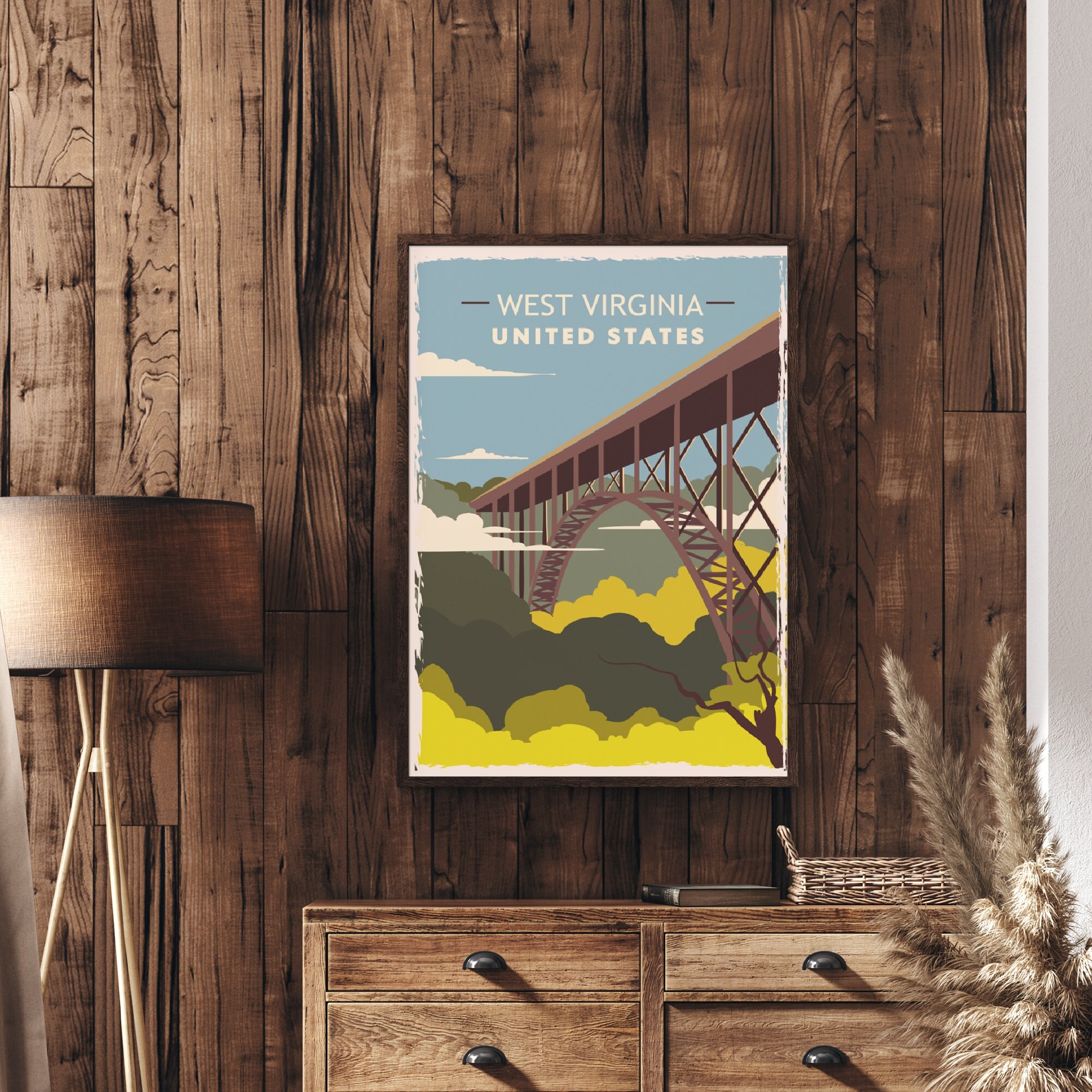 West Virginia Travel Poster New River Gorge Bridge West | Etsy