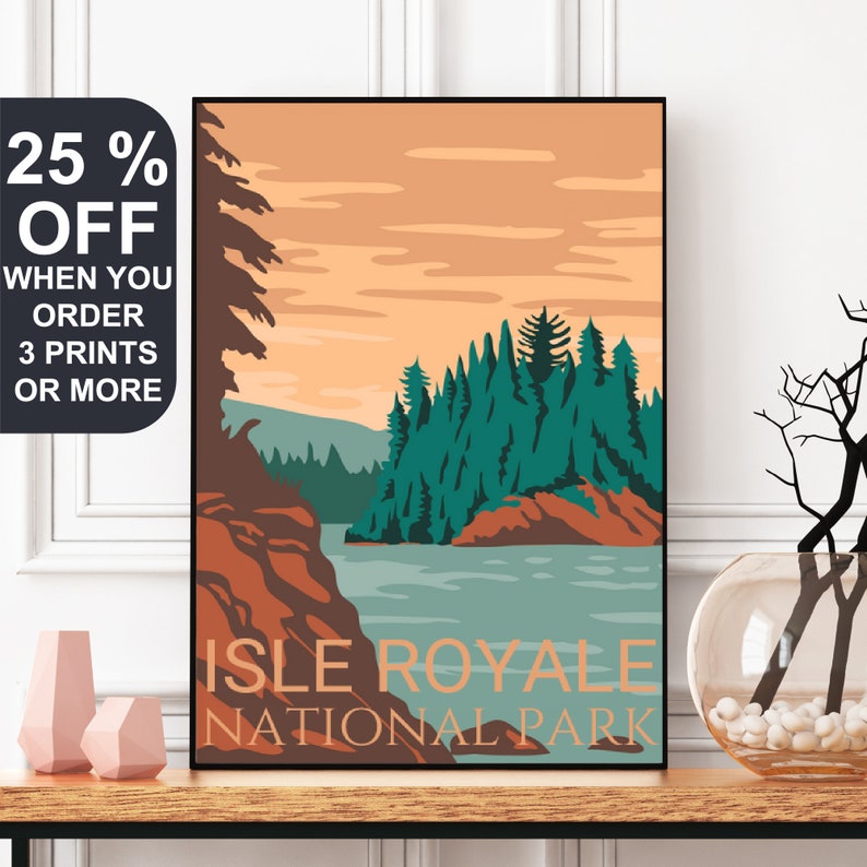Isle Royale National Park Print Retro Travel Poster Windigo - Etsy