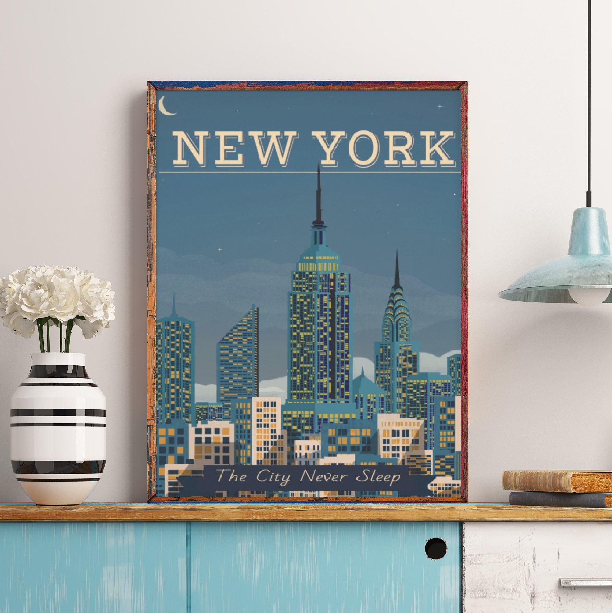 New York Travel Poster Liberty Statue City Skyline New York | Etsy