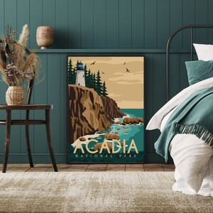 Acadia National Park Travel Poster, Illustration Art Print, Bass Harbor ...