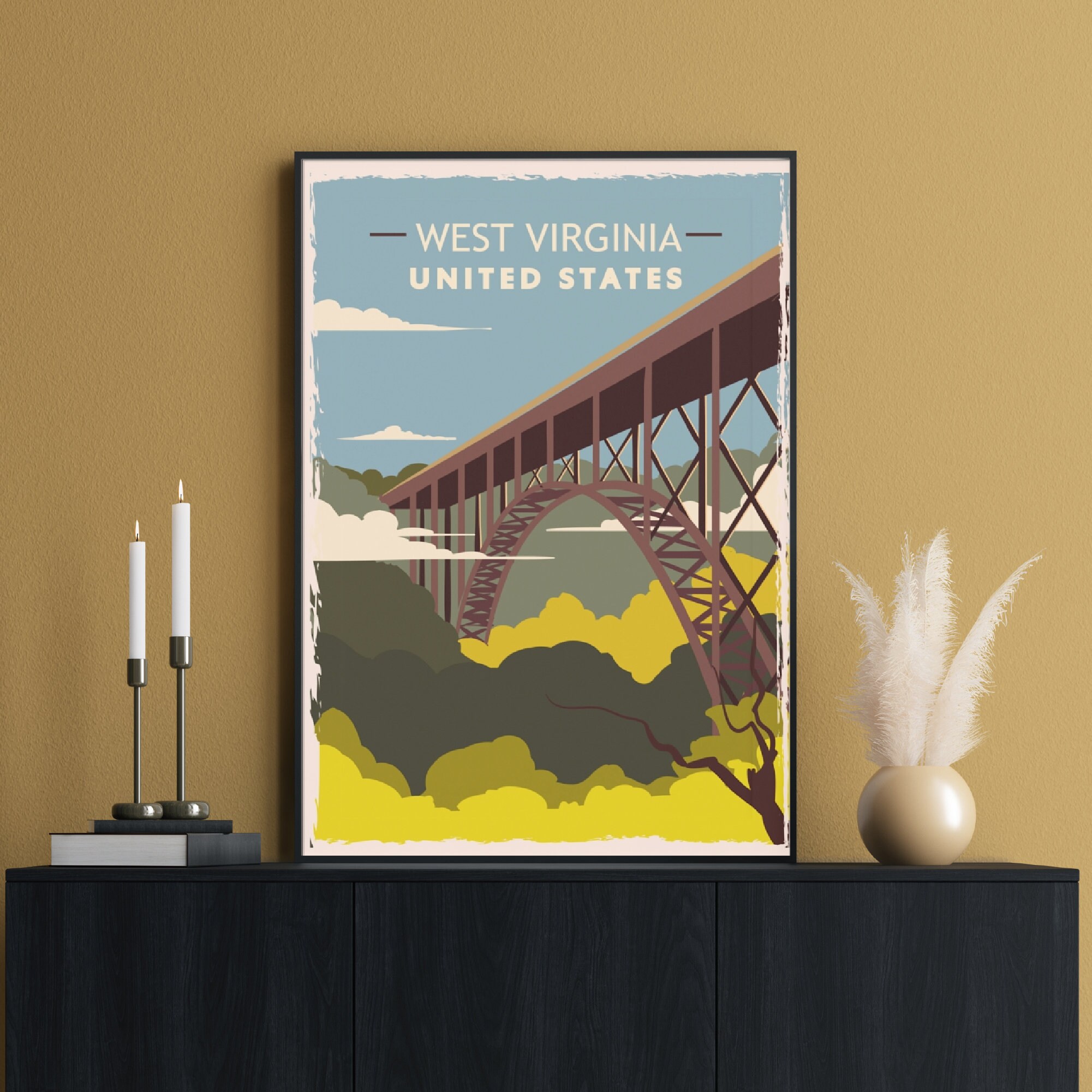 West Virginia Travel Poster New River Gorge Bridge West | Etsy