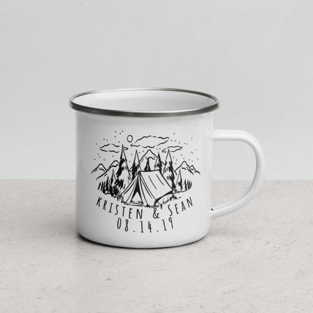 Personalized Camper Enamel Mug, Adventure Couples Gift, Custom Coffee ...