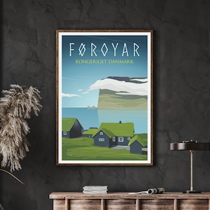 Denmark Travel Poster, Faroe Islands Print, Scandinavia Cabin, Moody ...