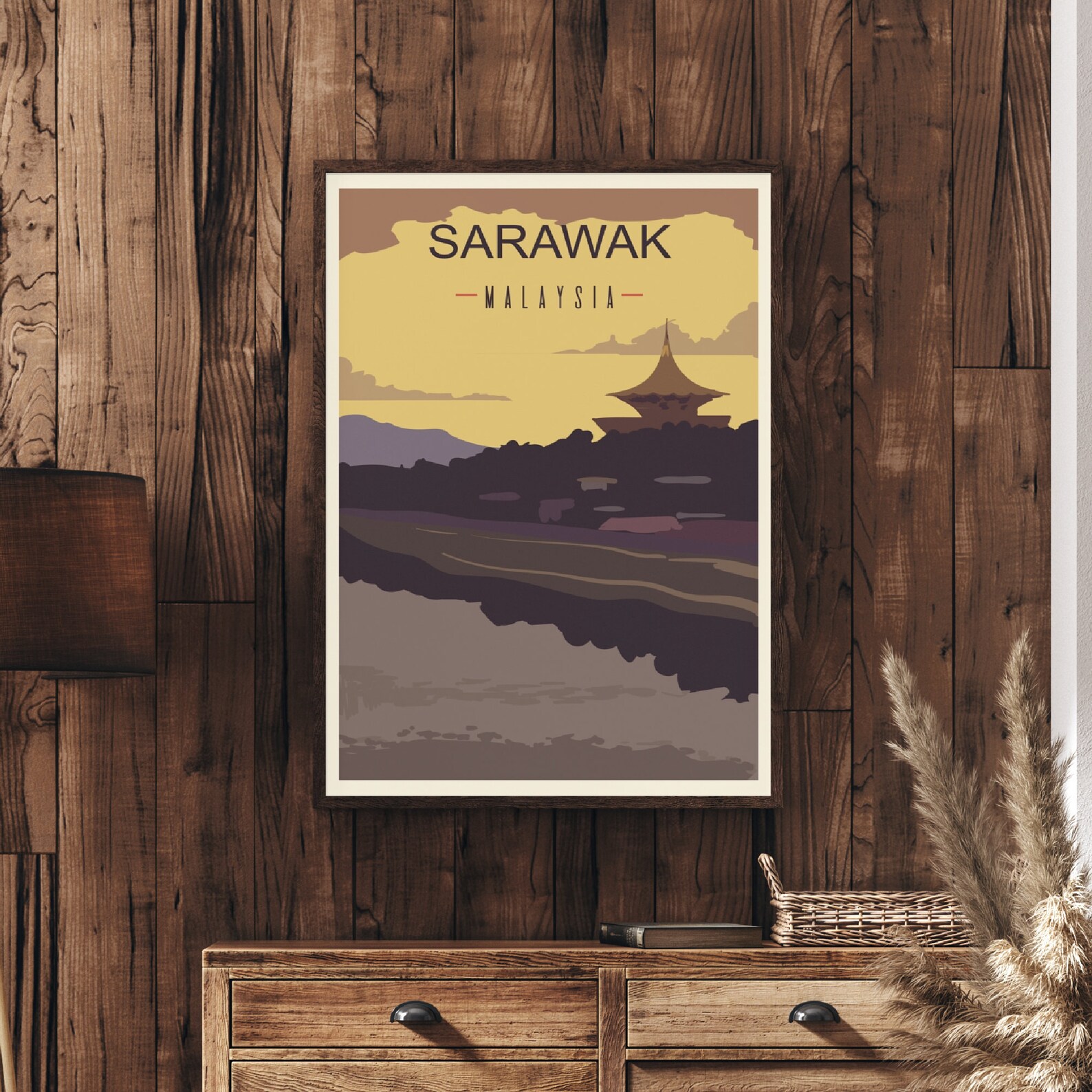 Malaysia Travel Poster Sarawak Print Borneo Kuching Sarawak | Etsy