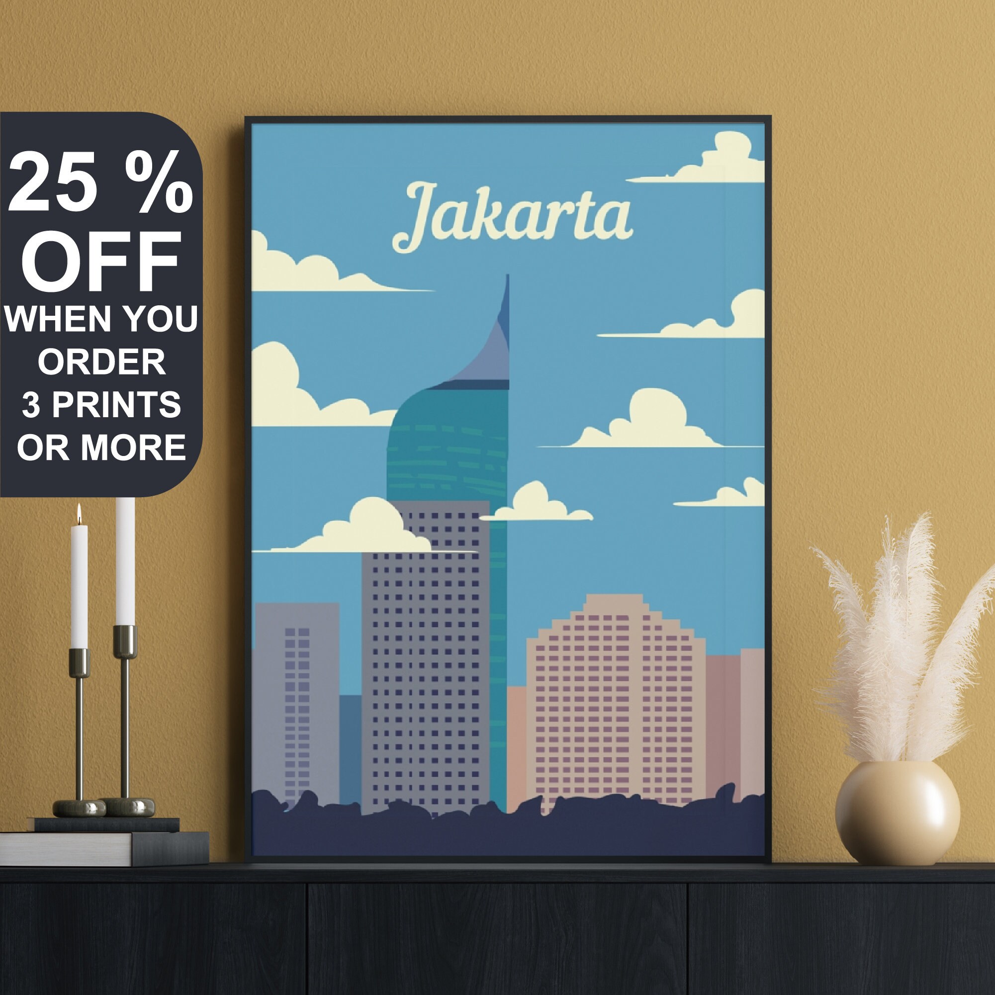 Jakarta Travel Poster Indonesia Print Jakarta Wall Art Asia - Etsy