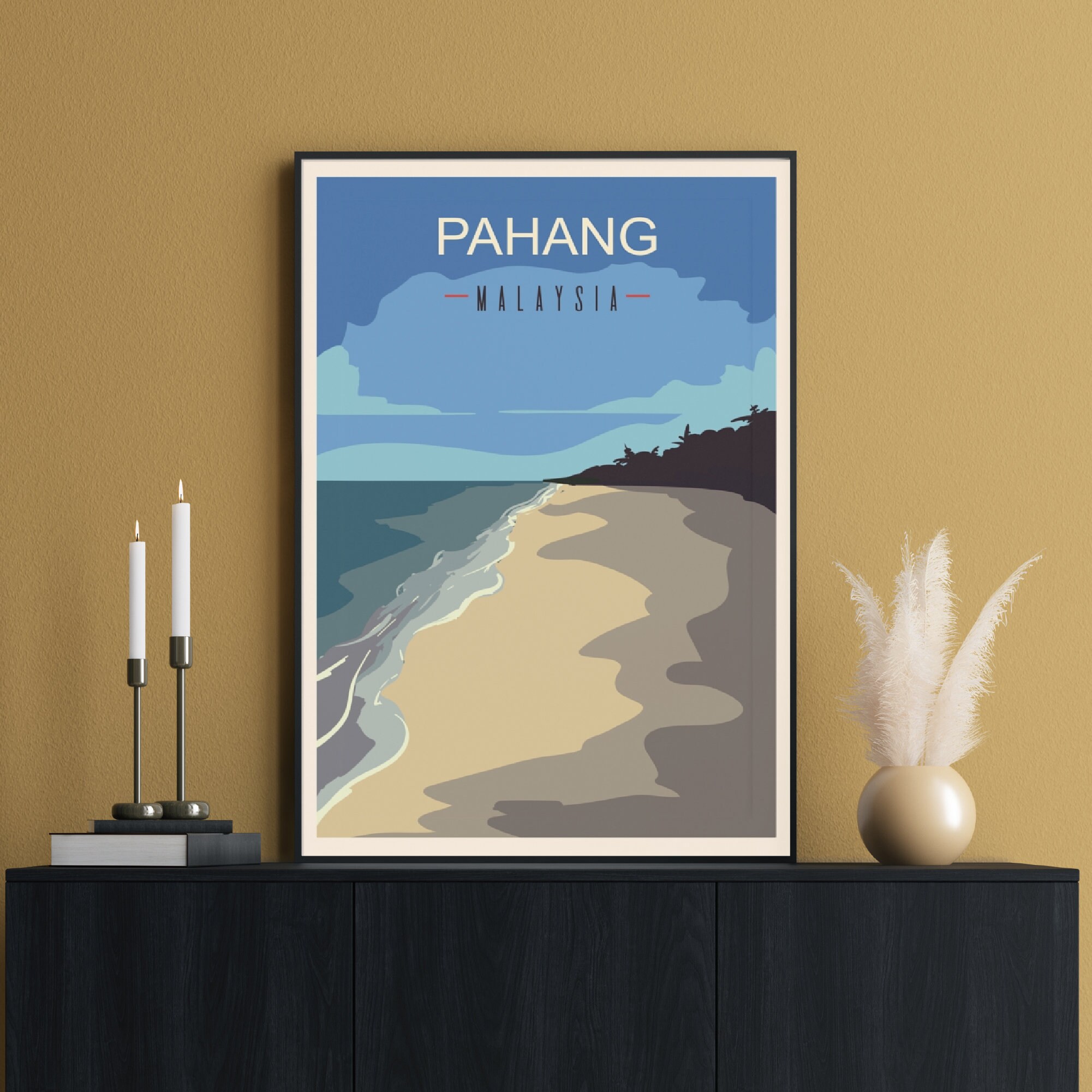 Malaysia Travel Poster Pahang Print Balok Beach Batu Hitam - Etsy