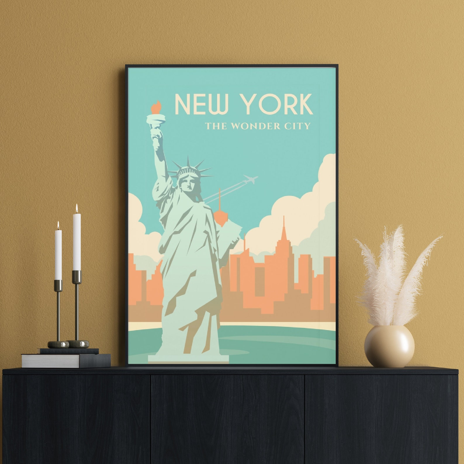 New York Travel Poster Liberty Statue City Skyline New York | Etsy