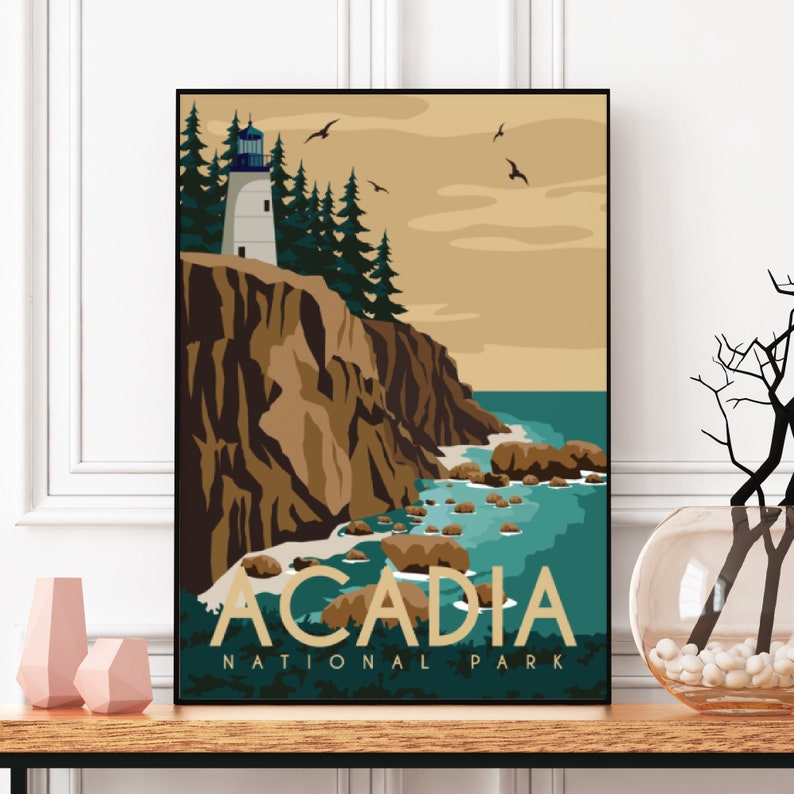 Acadia National Park Travel Poster Illustration Art Print - Etsy
