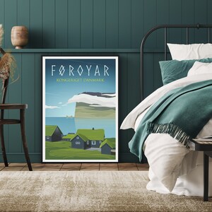 Denmark Travel Poster, Faroe Islands Print, Scandinavia Cabin, Moody ...