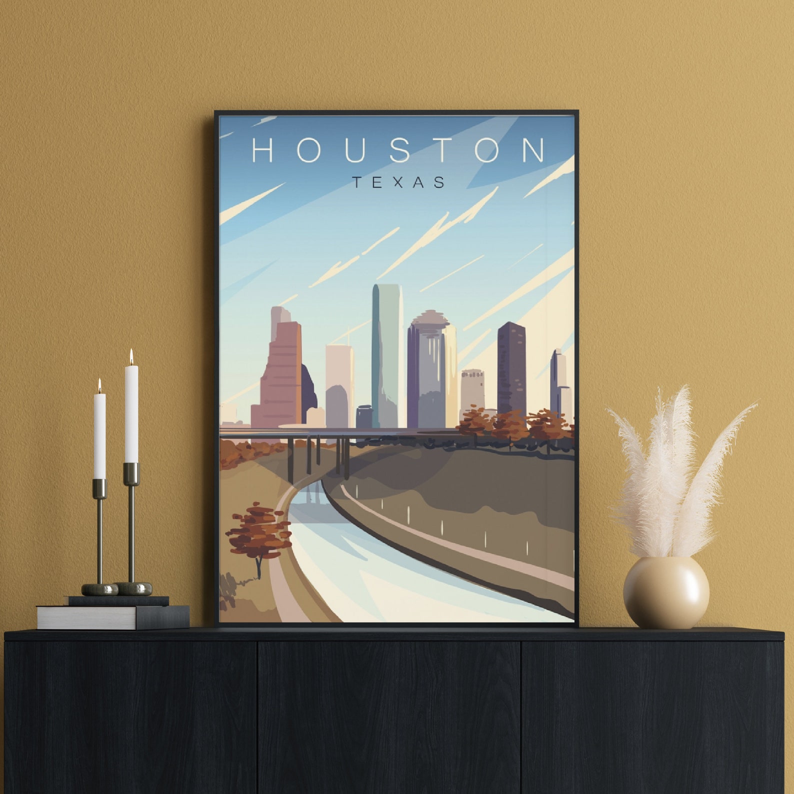 Houston Travel Poster Texas Poster Space City Houston Art | Etsy