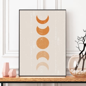 Neutral Moon Phases Boho Print, Lunar Cycle, Celestial Wall Art, Earthy ...