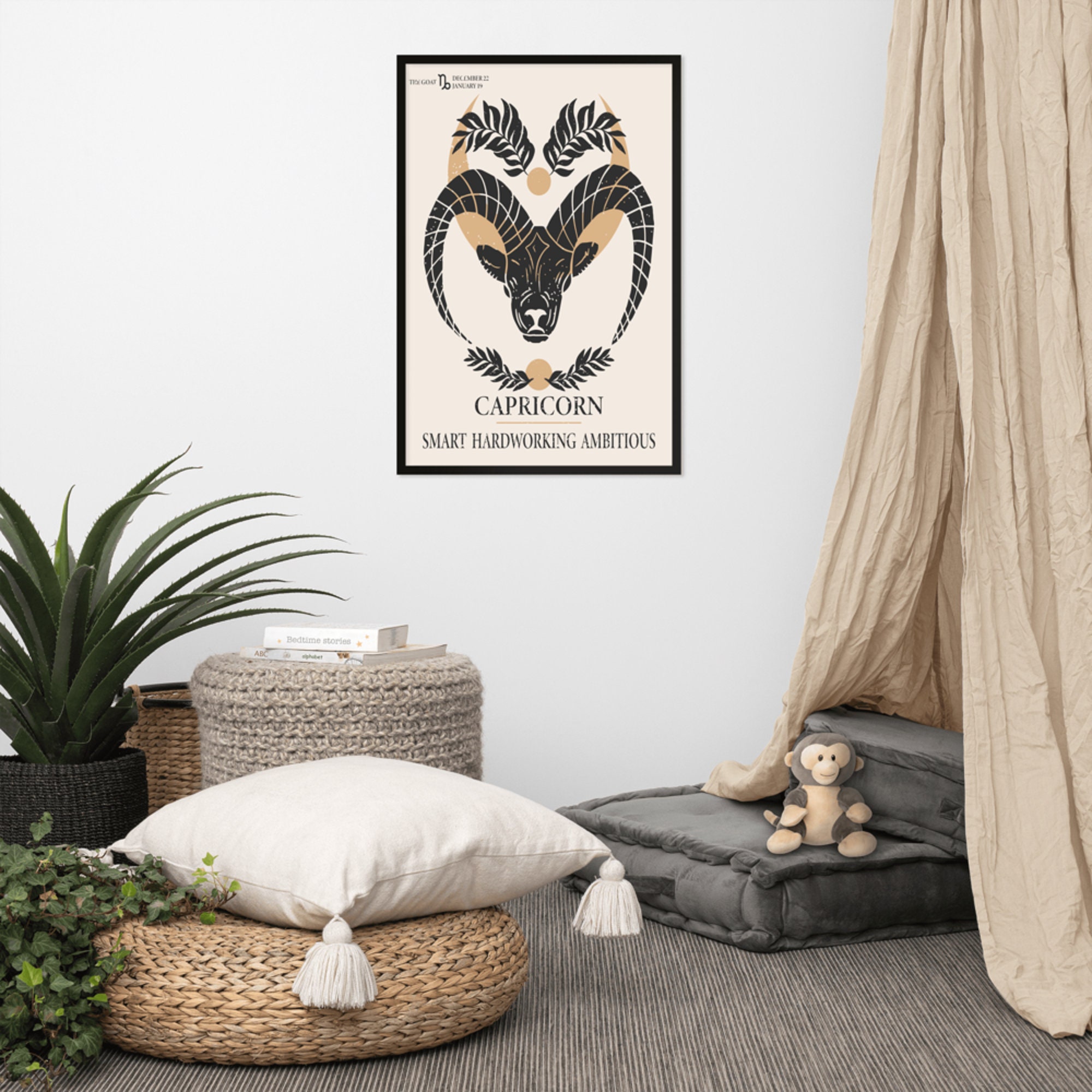 Capricorn Zodiac Print Digital Boho Wall Art Capricorn | Etsy